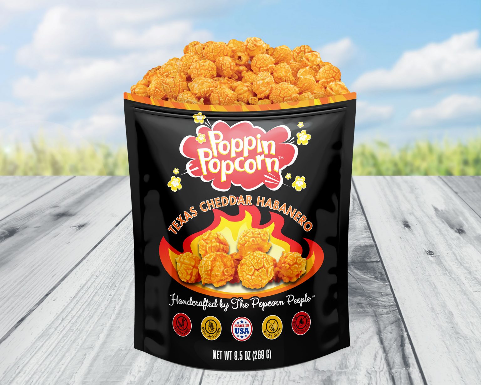 Texas Cheddar Habanero – Family Size – Poppin Popcorn
